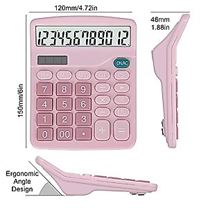 EooCoo Basic Standard Calculator 12 Digit Desktop Calculator with Large LCD Display and Sensitive Button for Office, School, Home & Business Use - Pink