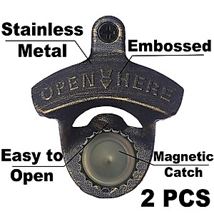 Jumiok Stainless Magnetic Wall Mount Beer Cap Opener Post Mounted Bottle Opener with Magnetic Cap Catcher Outdoor (Aged Bronze)