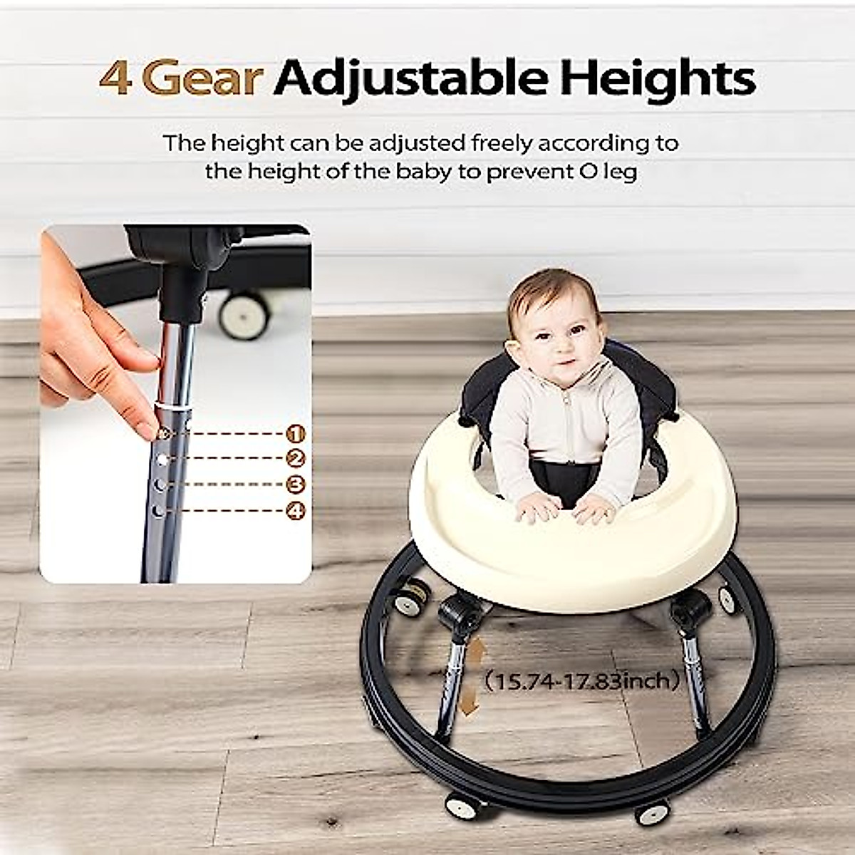 Napei Foldable Baby Walker with Wheels, Baby Walker & Activity Center for Boys Girls 6-18 Months, Enlarged Chassis Baby Walker and Bouncer Combo, Seat & Height Adjustable Toddler Walker, Anti-Rollover