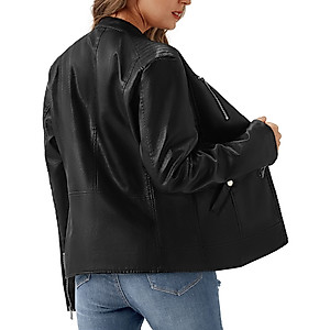 URBEST Women's Faux Leather Jacket Black Motorcycle Moto Biker Short Coat
