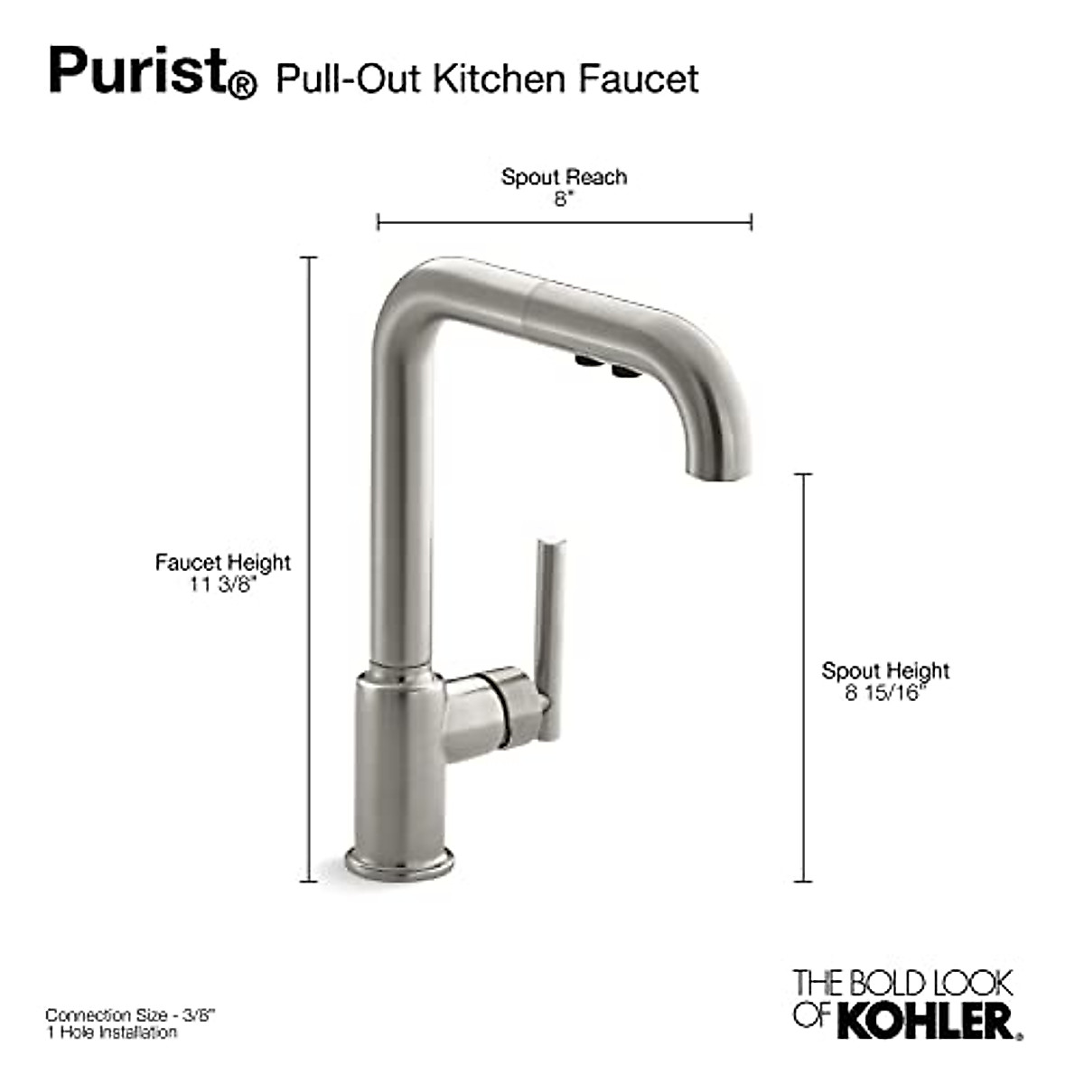 KOHLER 7505-CP Purist Kitchen Sink Faucet, One Size, Polished Chrome