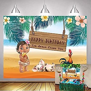 GYA 7x5ft Moana Happy Birthday Backdrop 1st Birthday Party Sea Summer Photography Backdrop Baby Shower Moana Background Table Decoration