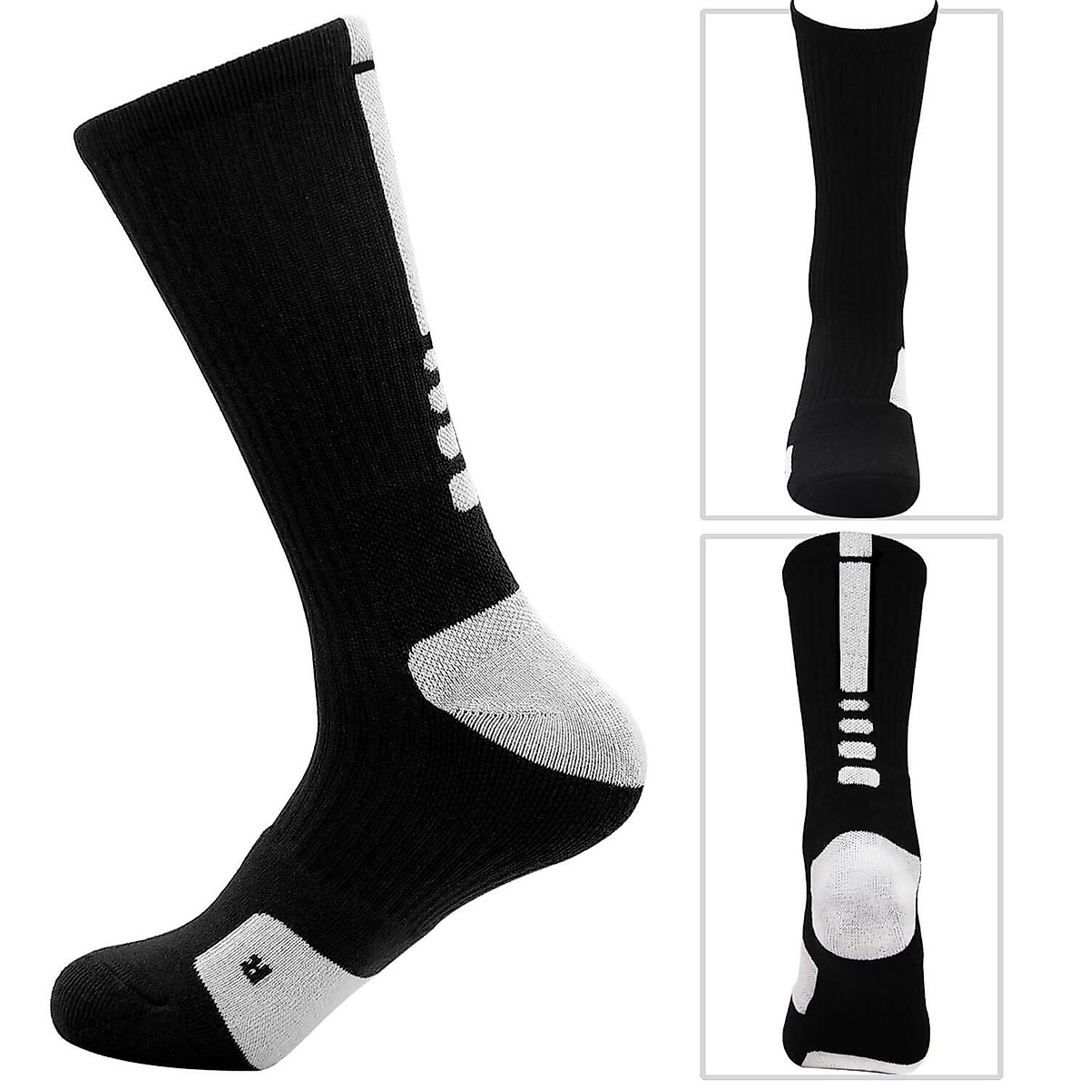 MUMUBREAL Men's Cushioned Compression Sport Socks, Black Black Red, One Size (3pack)