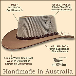 Oztrala HAT P-Leather HSRZ Felt Breezer Mesh Mens Women Cowboy Australian Jacaru Aussie Outback Western Golf Fishing Bush Camping Hiking Rizon US (7 3/8, Grey)