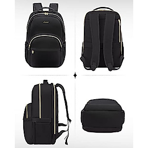 LOVEVOOK Work Backpack for Women, fits 15.6 Inch Laptop, Large Capacity Laptop Backpack with Luggage Strap, Waterproof Lightweight Backpack Purse, Fashionable for Business, Travel, Black