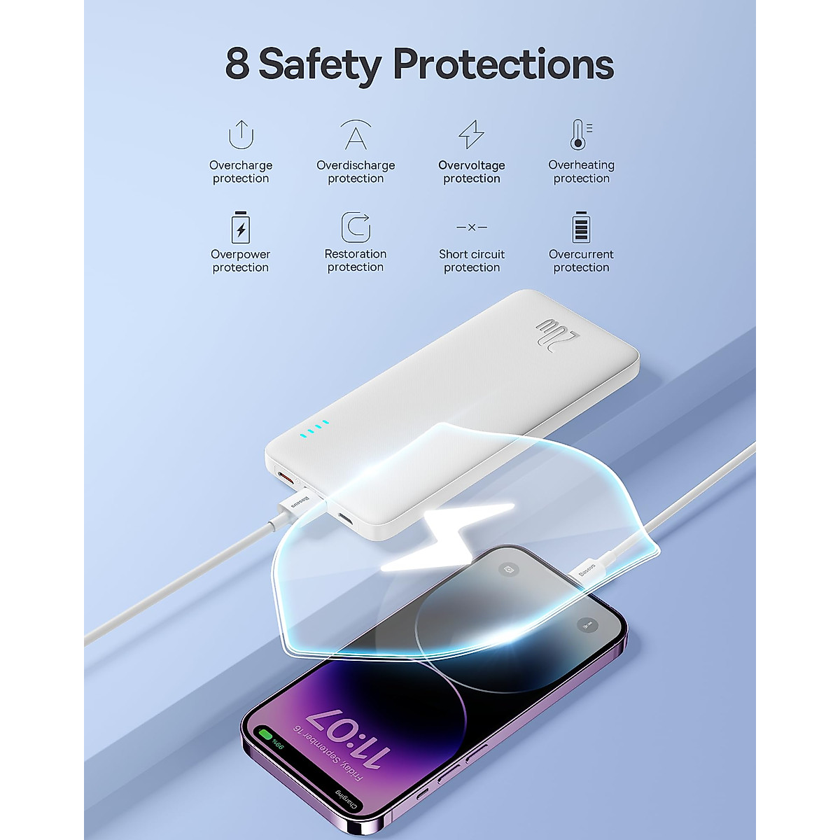 Baseus Portable Charger, Slim 20W PD USB C Power Bank 10000mAh Fast Charging Battery Pack, External Battery Compatible with iPhone 15 14 13 12 Pro Samsung S21 Google LG iPad Tablet, White