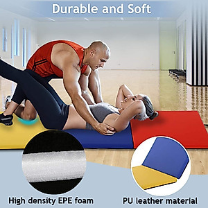 Gymnastics Mat Tumbling mats for Home Gym, Folding Extra Thick Exercise mat, 6’x2’ Anti-Tear Lightweight Tumbling Mats with Carrying Handles, Crash Panel Mat for Kids Adults, CM