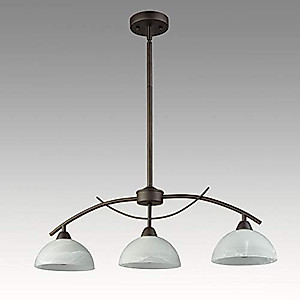 DAYCENT Vintage Frosted Glass Alabaster Shades Pendant Lighting for Kitchen Island 3-Light Rod-Hung Ceiling Hanging Light, Golden Bronze