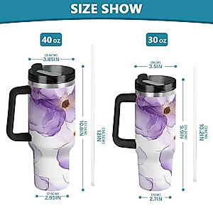 SEHANY Purple Marble 40 Oz Tumbler with Lid and Straw, Double Vacuum Stainless Steel Insulated Sports Water Bottle Cup Holder Friendly Leak-Proof Travel Coffee Cup for Iced Drink