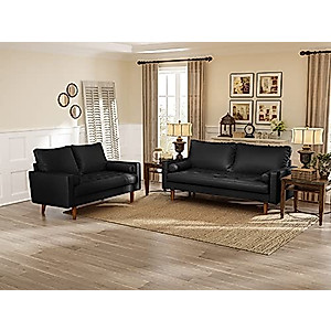 Meeyar 58" PVC loveseat, Couch for Small Apartment and Living Room,Solid Wood Frame Legs, Easy Assembly,Square Arms,31.7" D x 57.9" W x 33" H (Black, 58")