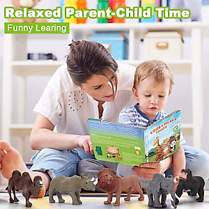 Tudoccy Safari Animals Figures Toys - 13 Realistic Wild Plastic Animal Figurines & Kids Sound Book - Educational Learning Toys Gift for 3 Years Old & Up Boys Girls Toddlers