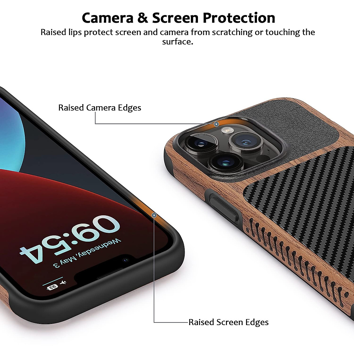 ZZDZZ Magnetic Case Compatible with iPhone 13 Pro Max Case [Compatible with MagSafe] Wood and Leather Carbon Fiber Design Hybrid Shockproof Phone Case (Black)