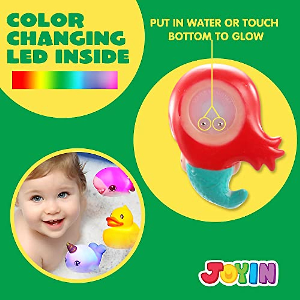 JOYIN 12Pcs Light Up Bath Toys, Toddler Flashing Colourful LED Bathtub Mermaid Toy, Baby Bathtime Floating Rubber Shower Toy for Infant Baby Kids Boy Girl Birthday Valentines Gift Swimming Pool Party