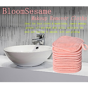 BloomSesame Makeup Remover Cloths for Face, Eye, Lips - Reusable Makeup Remover Pads Soft Microfiber Facial Cleansing Cloths 5 x 5 inch 6 Pack (Coral)