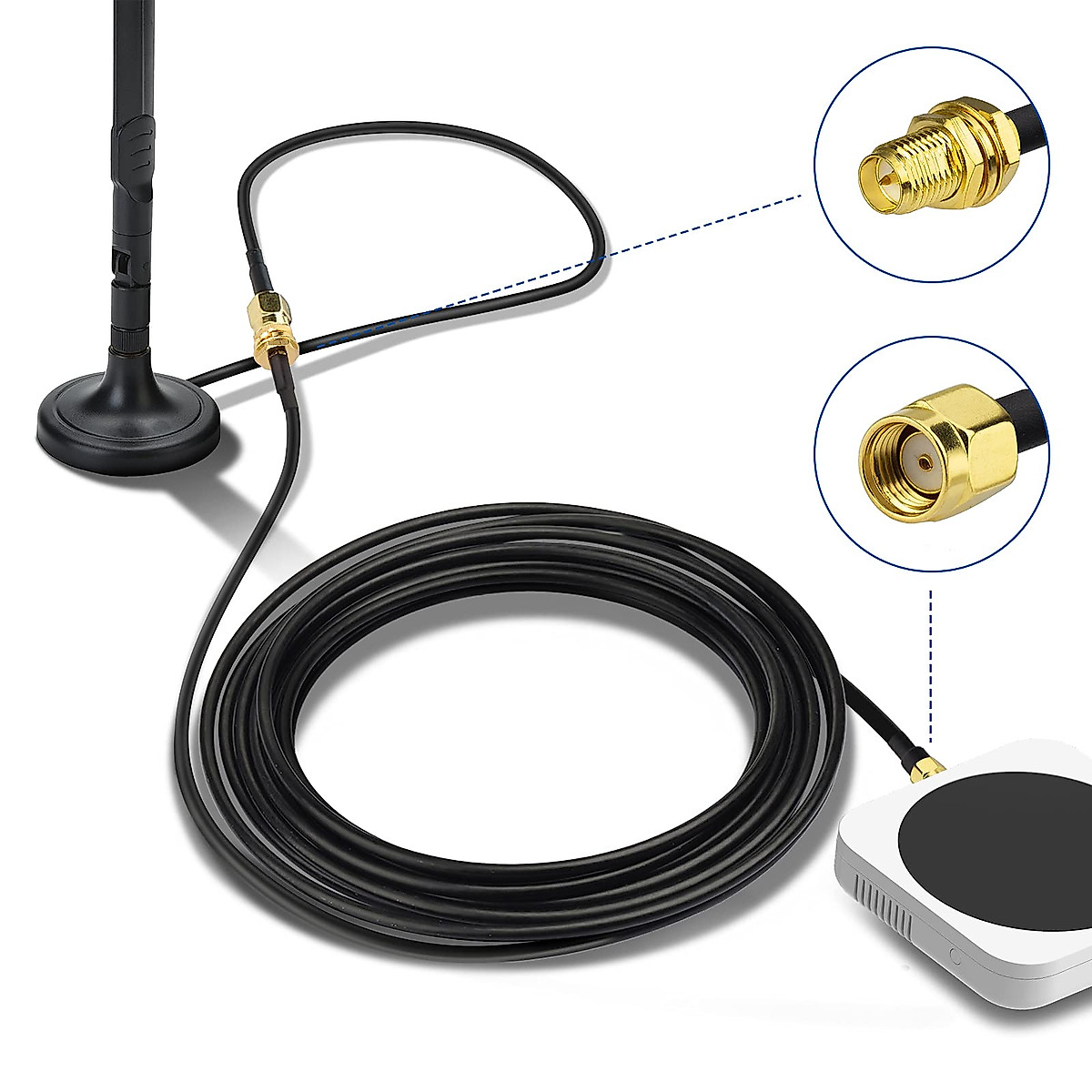 Bingfu WiFi Antenna Extension Cable 50 feet RP-SMA Male to RP-SMA Female Bulkhead Mount Double Shielded Low Loss -100 Cable for WiFi Wireless Router Hotspot Security IP Camera