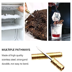 Ice Pick with Safety Cover, Puer Puerh Tea Pick Needle Professional Ice Pick Tea Cake Pick Tool Solid Copper Handle for Picnics, Camping, Outdoor Activities, Bar, kitchen, And Restaurant (Gold Copper)