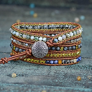 Teepollo Handmade Jasper Turquoise Amethyst Boho Wrap Bracelets for Women-Healing Natural Stone Beads Crystal Bohemian Bracelets Collection for Women Girl