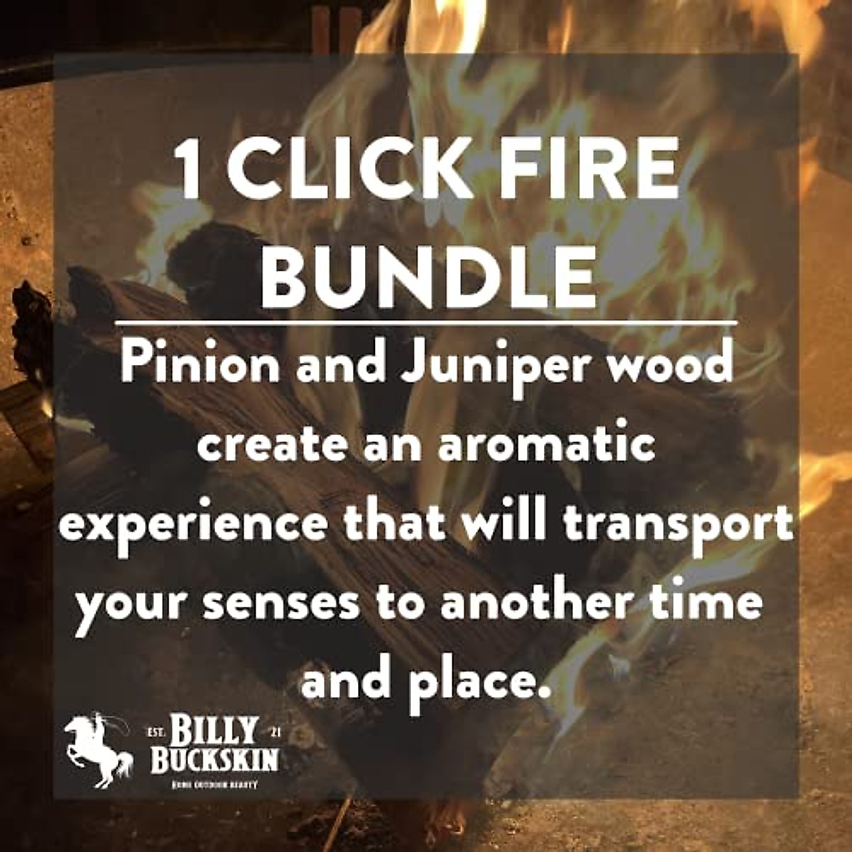 Billy Buckskin Co. Campfire Wood Bundle | 1 Click Fire Ready to Light | Pinion, Juniper, Mesquite with Firestarter Sticks | Simply Light and Go | Split Seasoned Fire Wood for Campfire Outdoor | 19 lb