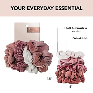 Kitsch Scrunchies for Women's Hair - Velvet Hair Scrunchies | Large Hair Ties for Women | Hair Tie Scrunchies for Girls | Cute Scrunchie & Sleepy Tie | Hair Bands & Ponytail Holders, 5pc (BlushMauve)