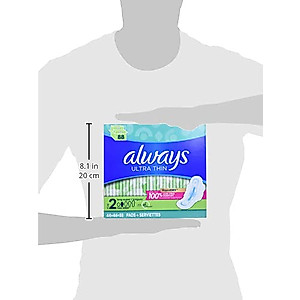 Always Ultra Thin Feminine Pads with Wings, Long/Super, Unscented, 88 Count
