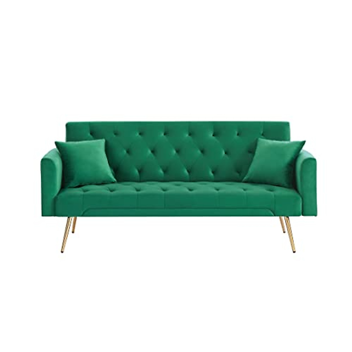 FANYE Green Velvet with 2 Pillows Metal Legs, 71.65"