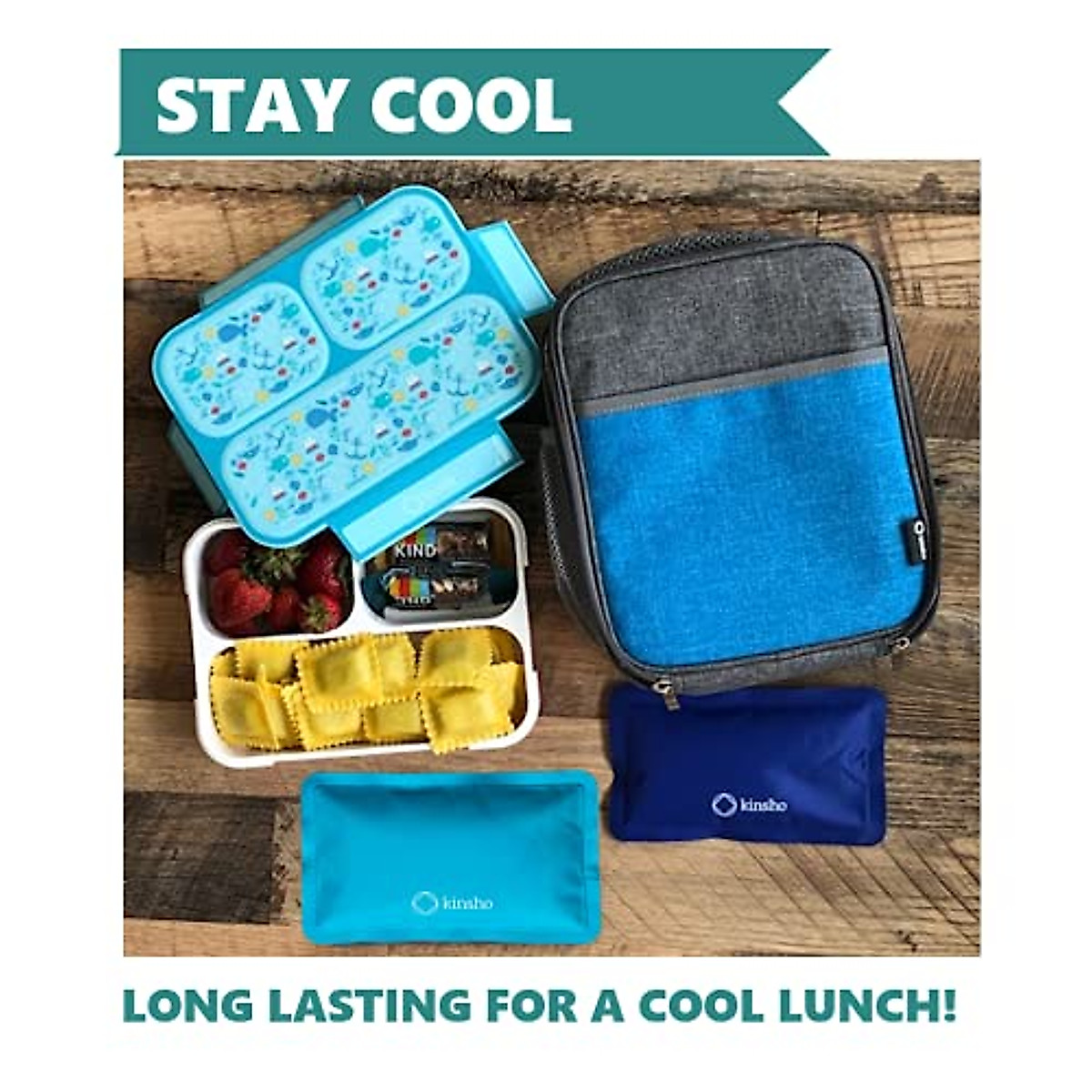 kinsho Ice Packs for Kids Lunch Box, Bag and Bento Boxes, 4 Pack Set, Reusable and Refreezable Soft Slim Pouches for Travel, School, Work or Camping, Long Lasting Cold, Flexible | Blue, Turquoise…