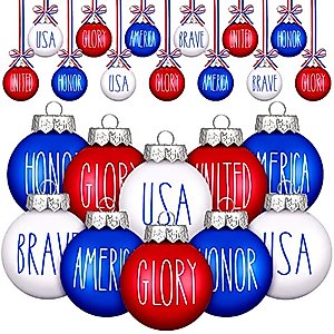 Thinkday 24 Pcs 4th of July Ball Ornaments Red Blue White Patriotic Decorations for Tree Memorial Day Tree Decorations Hanging Independence Day Party Decor for Holiday Decor