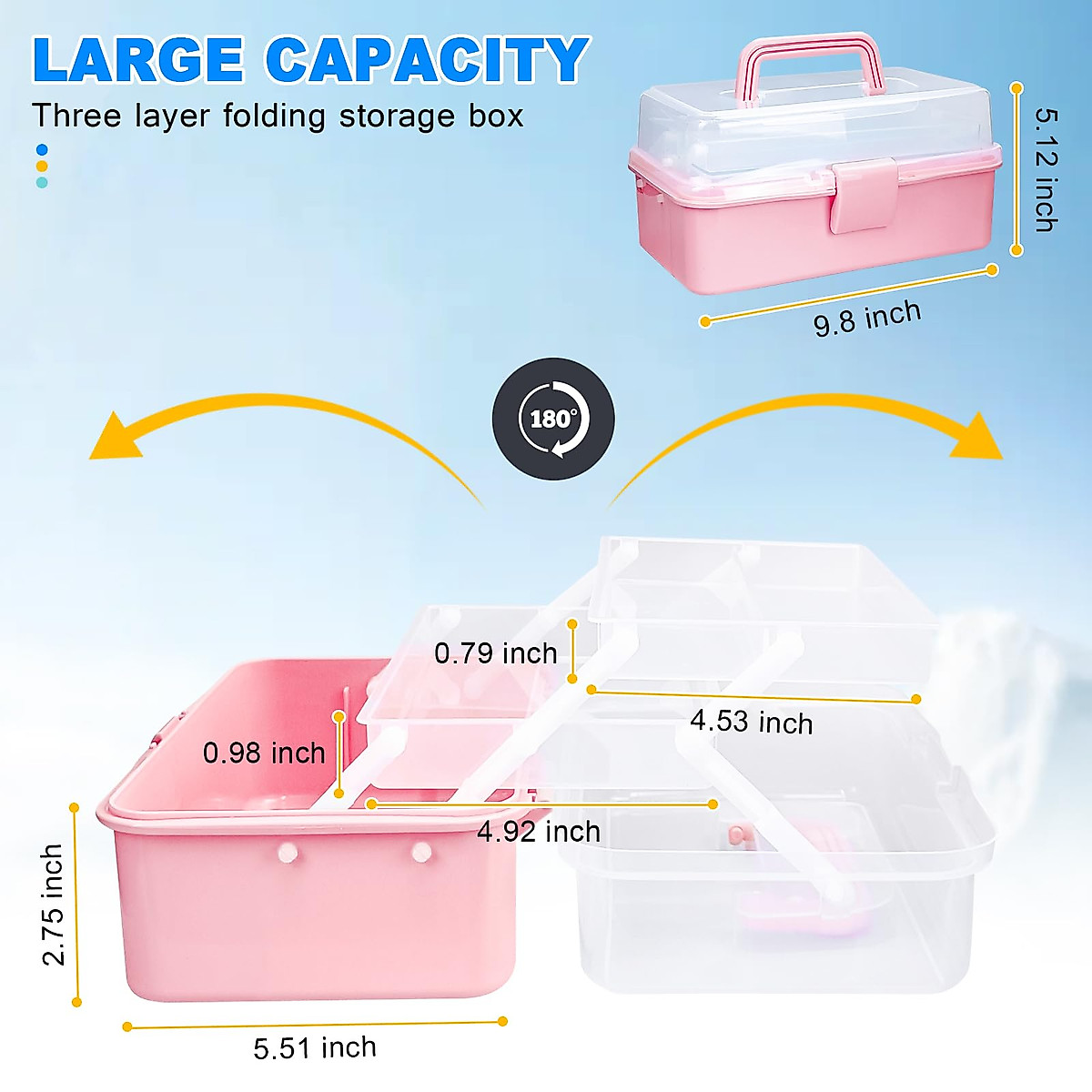 Tackle Box Organizers and Storage,10inch Craft Organizers and Storage,Three-Layer Sewing Box With 2 Trays,Medicine Storage Box With Handle For Nail、Makeup、Diamond Painting、Building Blocks (PINK)