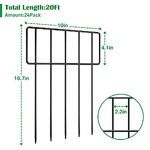Bepatio Animal Barrier Fence 10"L x 16.7"H 24Pcs Decorative Garden Fence for Dogs Digging Fence Barrier Garden Fencing Metal Flower Bed Fence Small Dog Fences for The Yard Outdoor