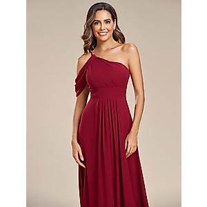 Ever-Pretty Women's Flowy One Shoulder Short Sleeve Backless A-line Floor Length Cocktail Dresses Burgundy US12