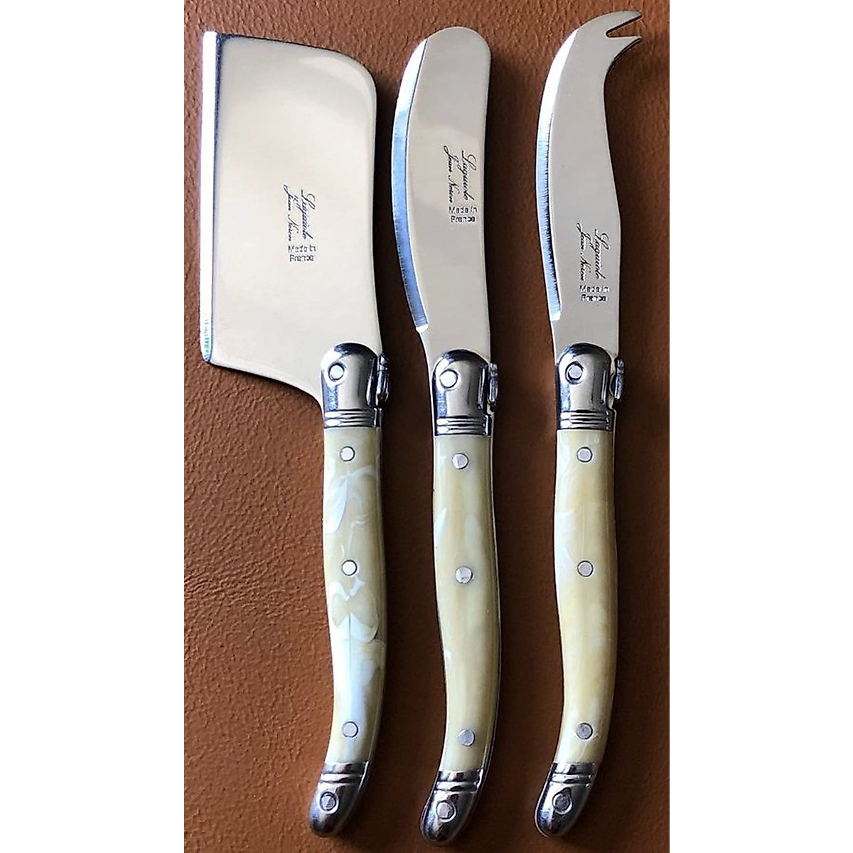 Mini Cheese Knife Set - Pale Horn, Set of 3 Utensils, Boxed