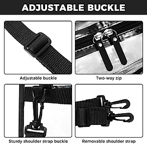 BAGAIL Clear bags Stadium Approved Clear Tote Bag with Zipper Closure Crossbody Messenger Shoulder Bag with Adjustable Strap(12 Inch X 12 Inch X 6 Inch,Black)