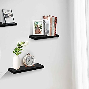 SAUMONIERES Floating Shelves Wall Shelf Solid Wood for Bathroom Bedroom Kitchen Wall Decor Set of 3, Black Wall Shelves