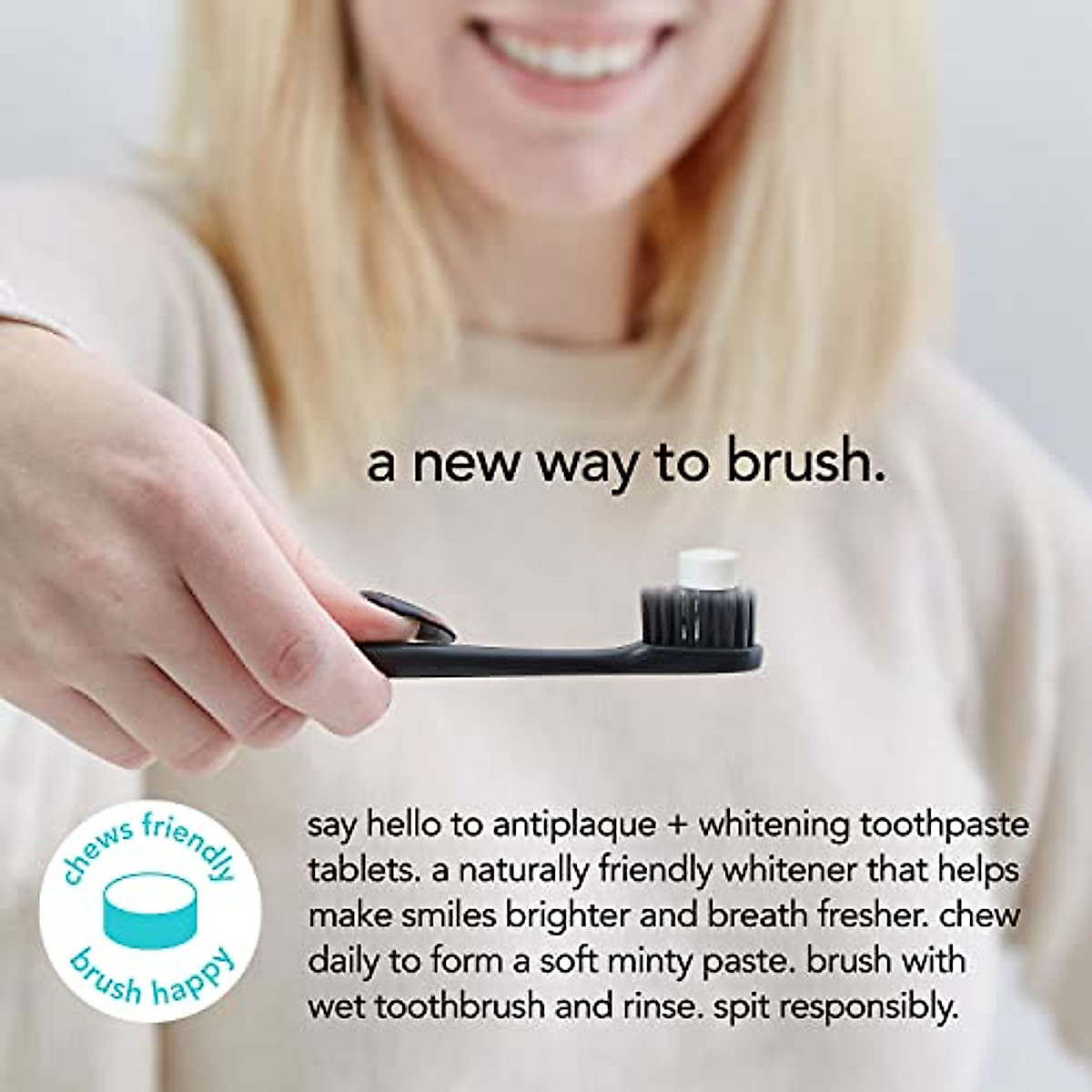 hello Antiplaque & Teeth Whitening Eco Friendly Travel Toothpaste Tablets, Natural Peppermint Flavor, Fluoride Free, TSA Compliant, Vegan, SLS Free, Plastic-Free, 60 Tablets