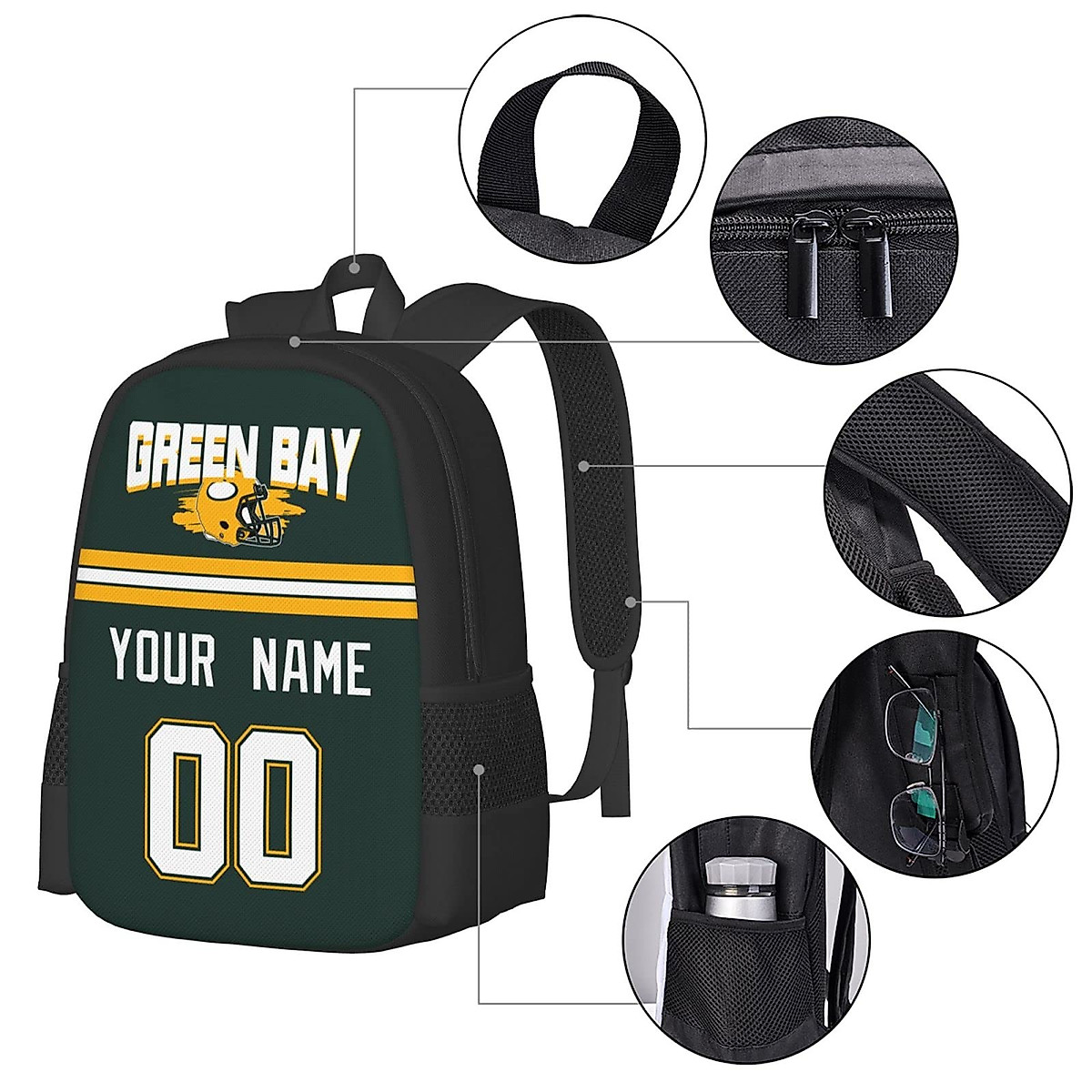 ANTKING Green Bay Backpack Custom any Name and Number Gifts for Men Women