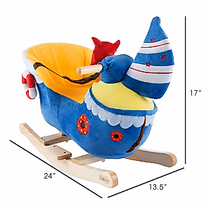Happy Trails Boat Rocker Toy-Kids Ride On Soft Fabric Covered Wooden Rocking Ship-Neutral Design for Any Nursery-Fun for Toddler Boys and Girls