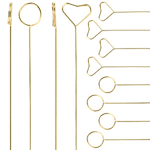 MIDELONG Metal Floral Place Card Holder, Gold Round and Heart Shape Floral Picks Flower Picks Clip Picture Holders Photo Memo Holder Pick Gift Card Holder for Wedding Party Birthday, Pack of 40