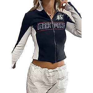 XPONNI Zip Up Jacket Blokecore Clothes Womens Jackets Lightweight Trendy Y2k Jacket Cropped Jacket Women (L)