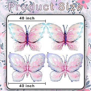 Butterfly Balloons, 4 PCS 40 inch Pink Purple and Bluy Butterfly Mylar Foil Balloons for Girls Women Butterfly Theme Party Wedding Birthday Baby Shower Party Decoration (Purple/Blue-4pcs)