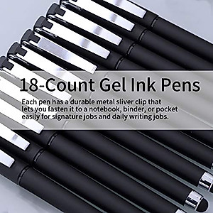 MiSiBao Black Ink Gel Ink Rollerball Pens 2 in 1 Medium Point Pens with Stylus Work Pen Smooth Writing for Office Black gel pen (Black-18pack)