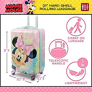 FUL Disney Minnie Mouse 21 Inch Kids Rolling Luggage, Tie Dye Hardshell Carry On Suitcase with Wheels, Multi (FCGL0030SAMEC-634)