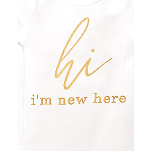 KANGKANG Newborn Girl Clothes Baby Girl Clothes Hi Im New Here Newborn Outfit Romper + Floral Pants + Headband + Hat New Born Clothes Baby Girl 4PCS Set