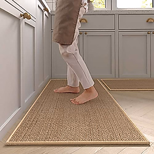 MontVoo Kitchen Rugs and Mats Washable [2 PCS] Non-Skid Natural Rubber Kitchen Mats for Floor Runner Rugs Set for Kitchen Floor Front of Sink, Hallway, Laundry Room 17"x30"+17"x47" (Oats)