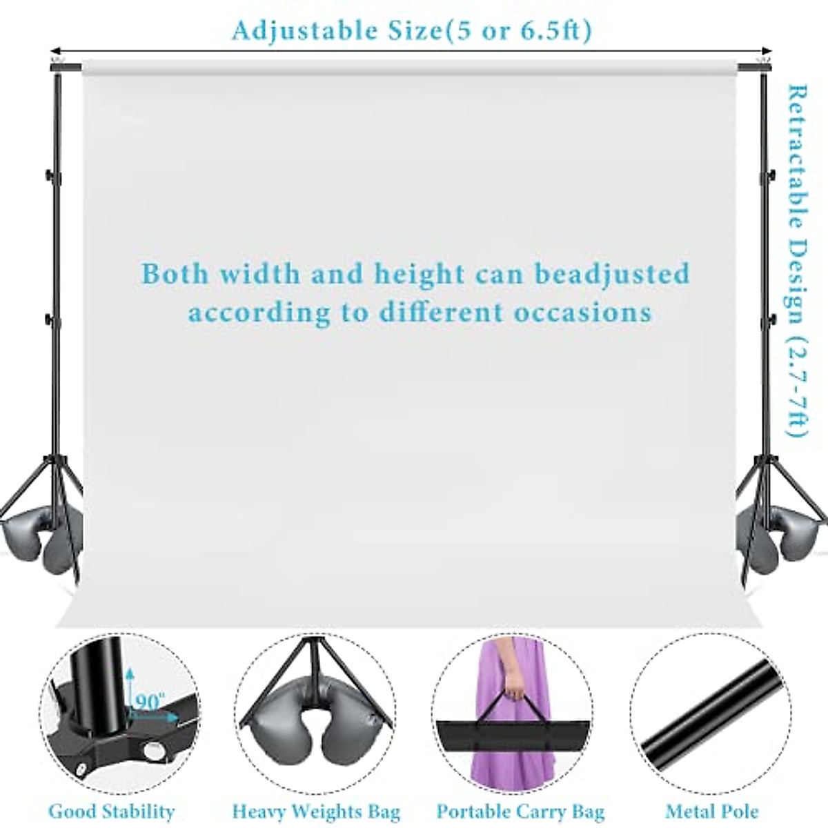 Professional Backdrop Stand for Parties, SoftTime Adjustable Backdrop Stand Kit 7x6.5Ft, Heavy Duty Background Banner Stand Backdrop for Photoshoot Photo Video Studio Balloon Party Decorations