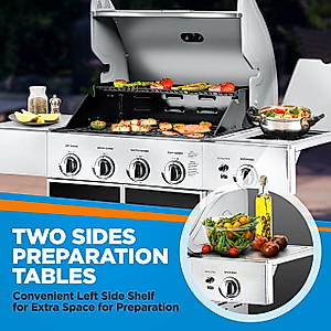 NutriChef 52,000 BTU 5-Burner Stainless Steel Propane Gas Grill with Portable Design, Electronic Ignition, Built-in Thermometer and Heavy-Duty Construction