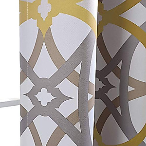 DriftAway Alexander Spiral Geo Trellis Pattern Window Curtain Valance Rod Pocket 52 Inch by 18 Inch Plus 2 Inch Header Yellow and Gray 1 Pack