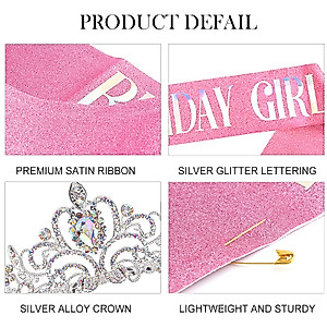 "Birthday Girl" Sash & Rhinestone Tiara Set Silver COCIDE Birthday Sash and Tiara for Women Birthday Decoration Kit Rhinestone Headband for Girl Glitter Crystal Hair Accessories for Birth Party