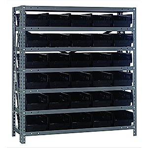 Quantum Storage Systems 1239-102BK Steel Shelving Unit with 4" Shelf Bins, 12" D x 36" W x 39" H, Black
