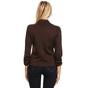 Solid Comfy Casual Office 3/4 Long Sleeve Open Front Blazer Jacket/Made in USA Brown 2XL