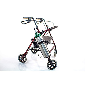 Walker Oxygen Tank Holder for Rollators & Walking Aids JO2W, Holds Single D or E Oxygen Cylinder Tanks